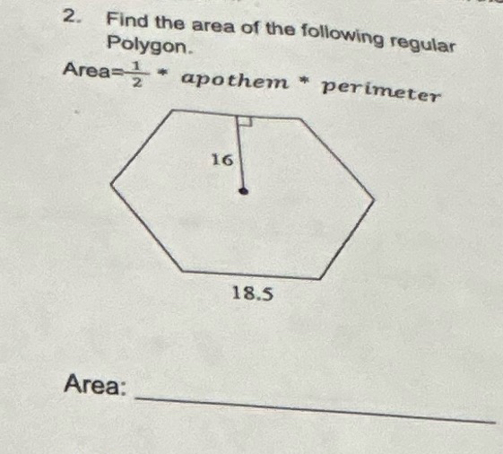 Solved Find the area of the following regular Polygon.Area | Chegg.com
