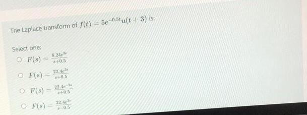Solved The Laplace transform of f(t)=5e−0.5tu(t+3) is: | Chegg.com