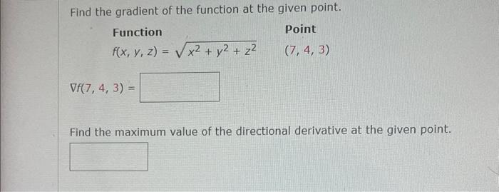Solved Find the gradient of the function at the given point. | Chegg.com