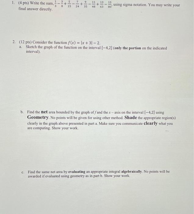 Solved 1. (4 pts) Write the sum, | Chegg.com