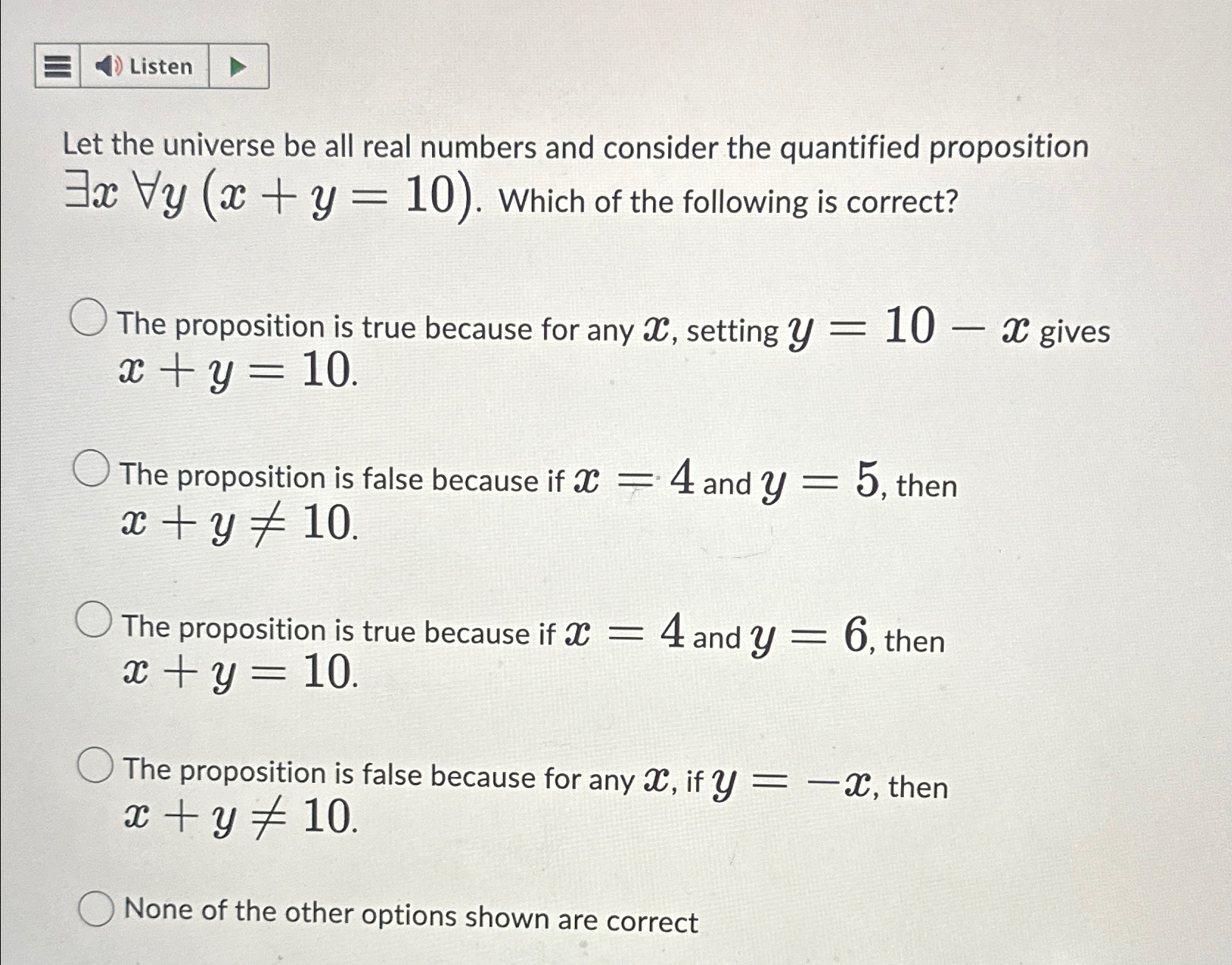 ListenLet the universe be all real numbers and | Chegg.com