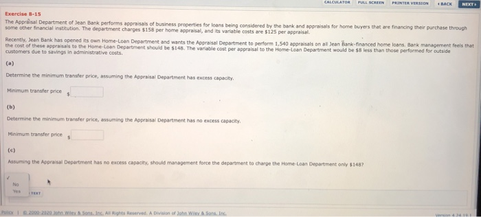 Solved CALCULATOR PULL SCREEN PRINTER VERSION BACK NEXT | Chegg.com