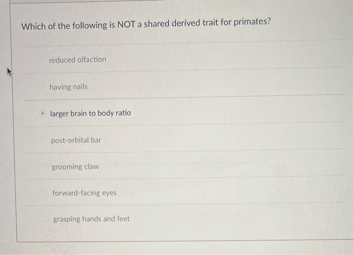 Solved Which of the following is NOT a shared derived trait | Chegg.com