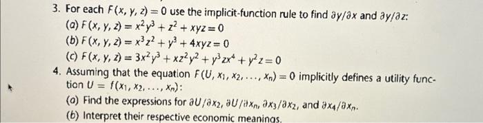 Solved 3. For each F(x,y,z)=0 use the implicit-function rule | Chegg.com
