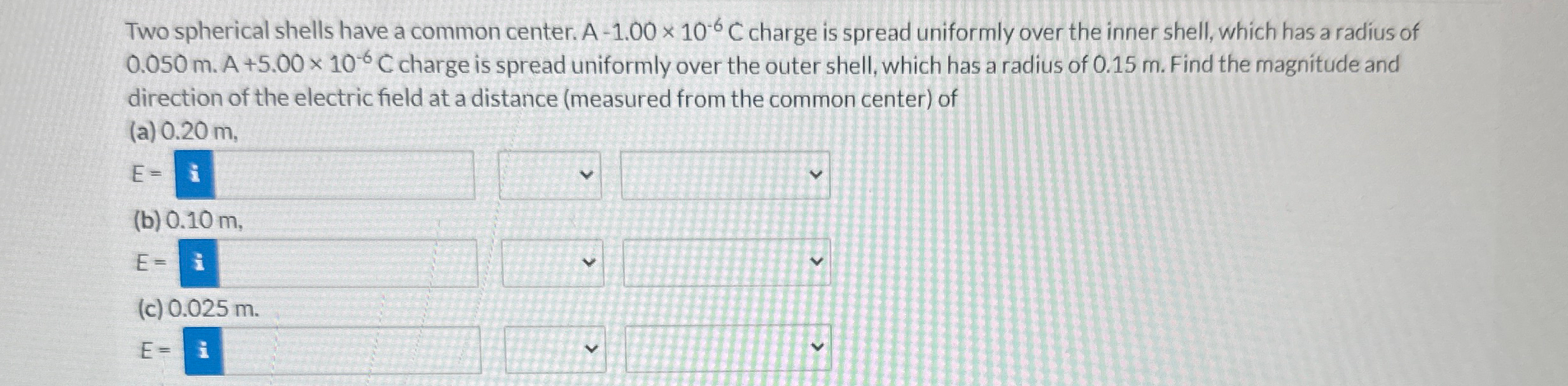 Solved Two spherical shells have a common center. | Chegg.com