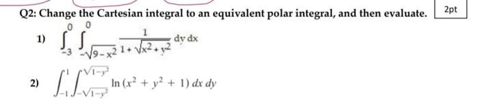 Solved Q2: Change the Cartesian integral to an equivalent | Chegg.com