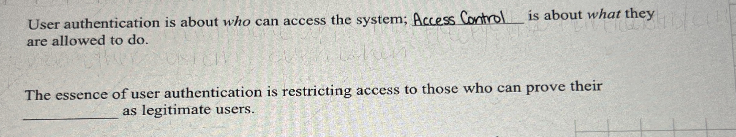 Solved User authentication is about who can access the | Chegg.com