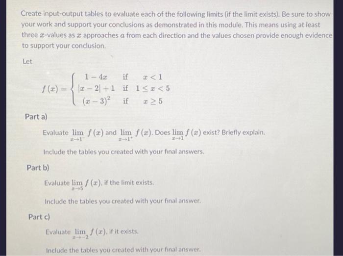 Solved Create input-output tables to evaluate each of the | Chegg.com