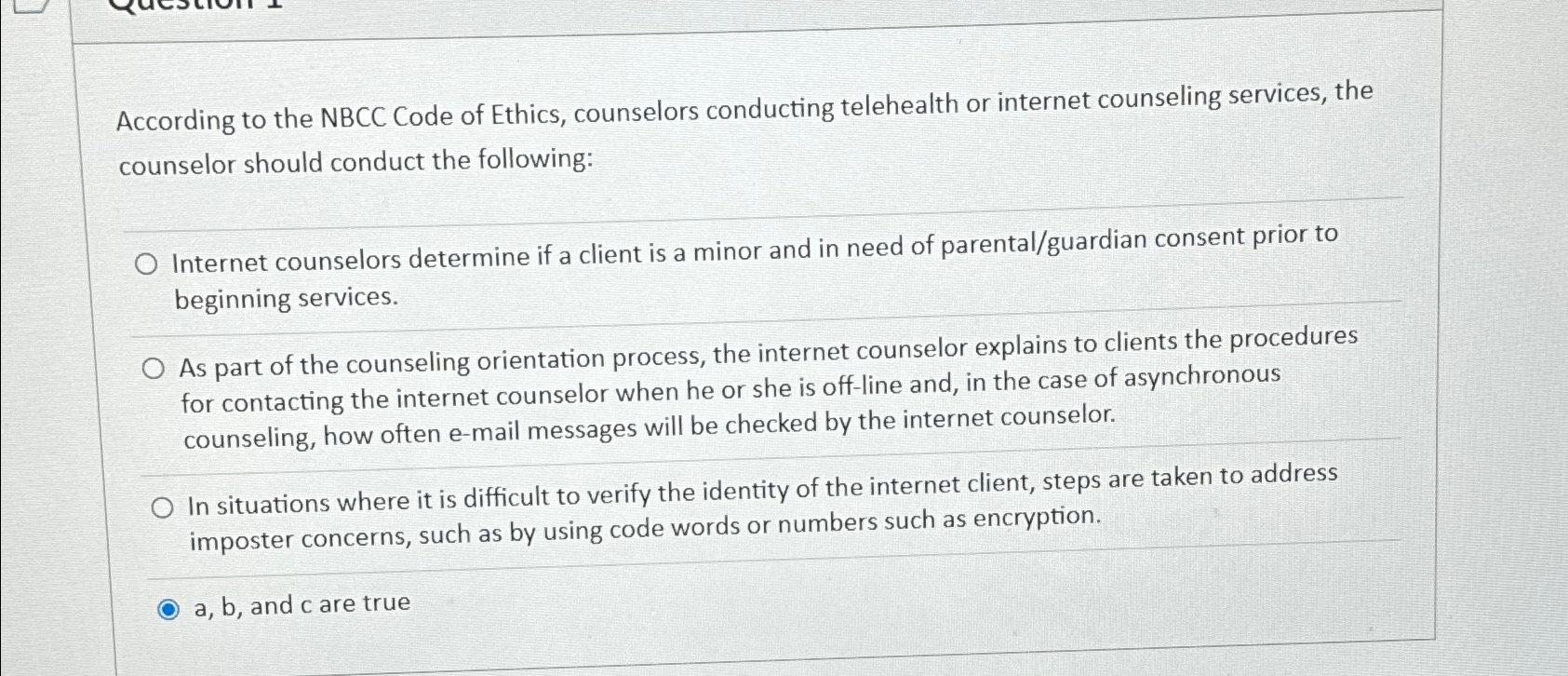 Solved According to the NBCC Code of Ethics, counselors | Chegg.com