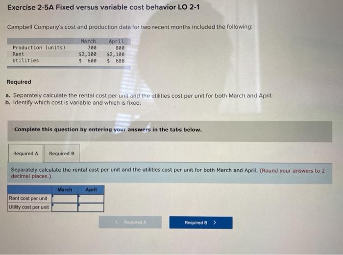 Solved Exercise 2-5A Fixed versus variable cost behavior LO | Chegg.com