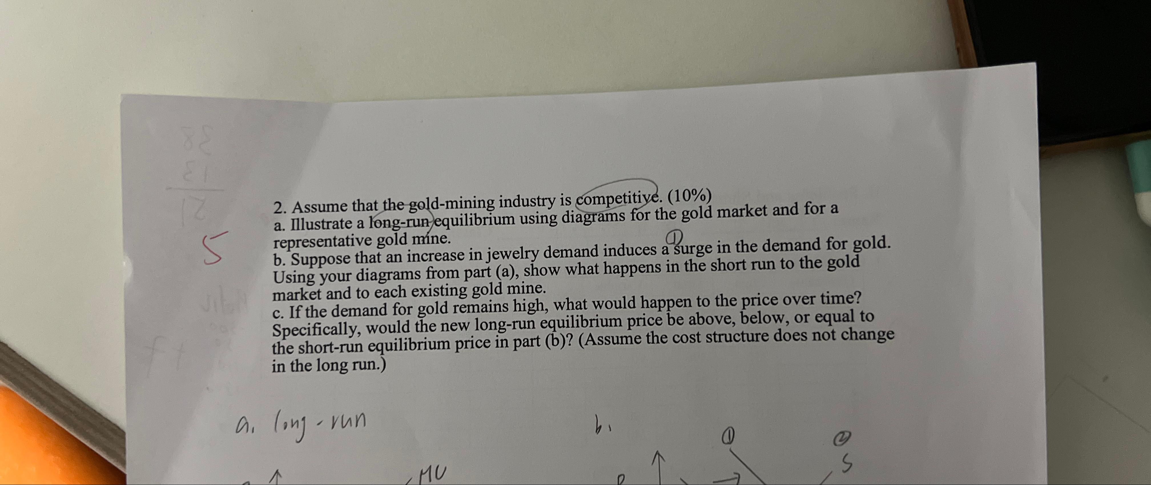 Solved Assume that the gold-mining industry is competitive. | Chegg.com