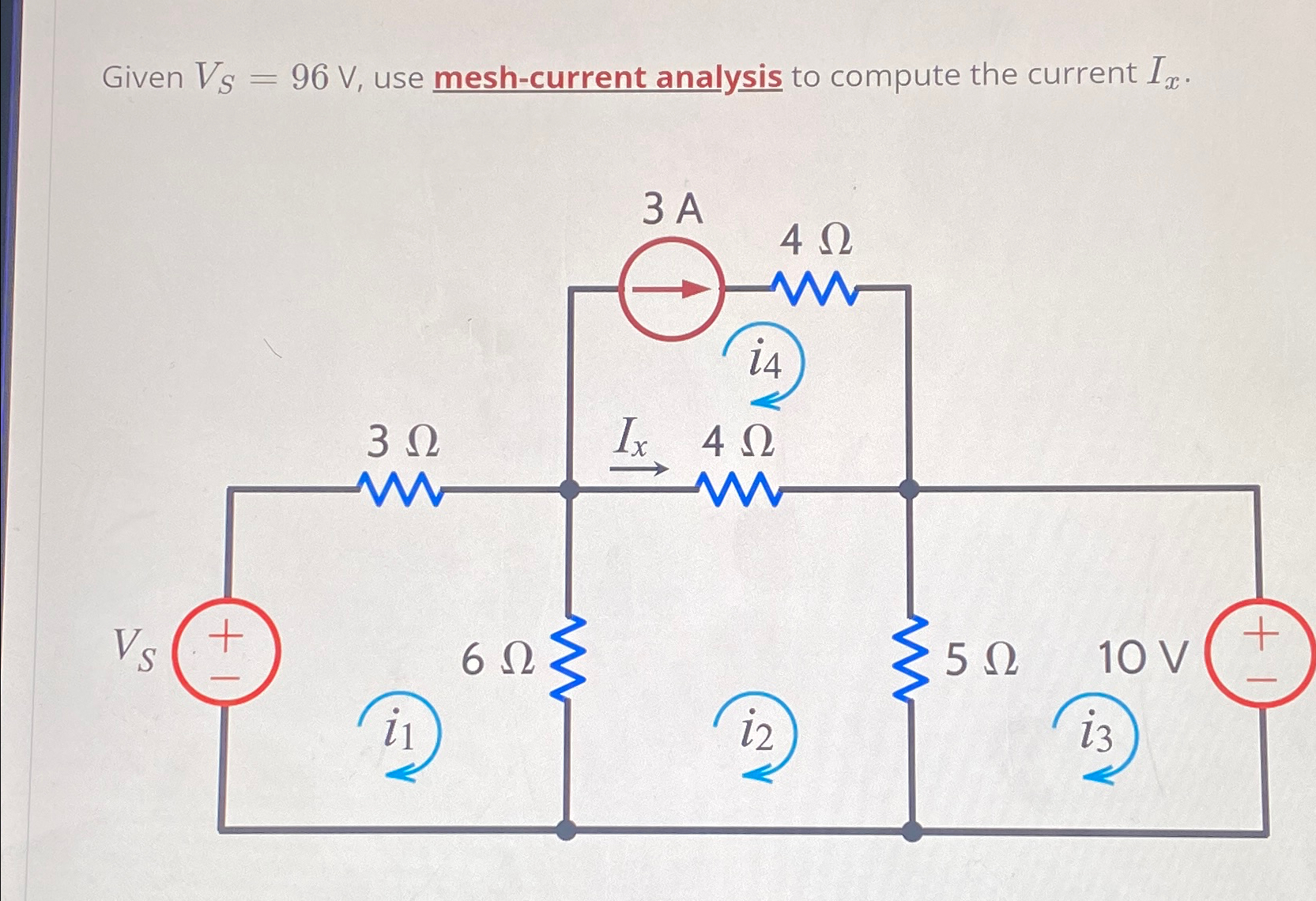 Solved Given VS=96V, ﻿use mesh-current analysis to compute | Chegg.com