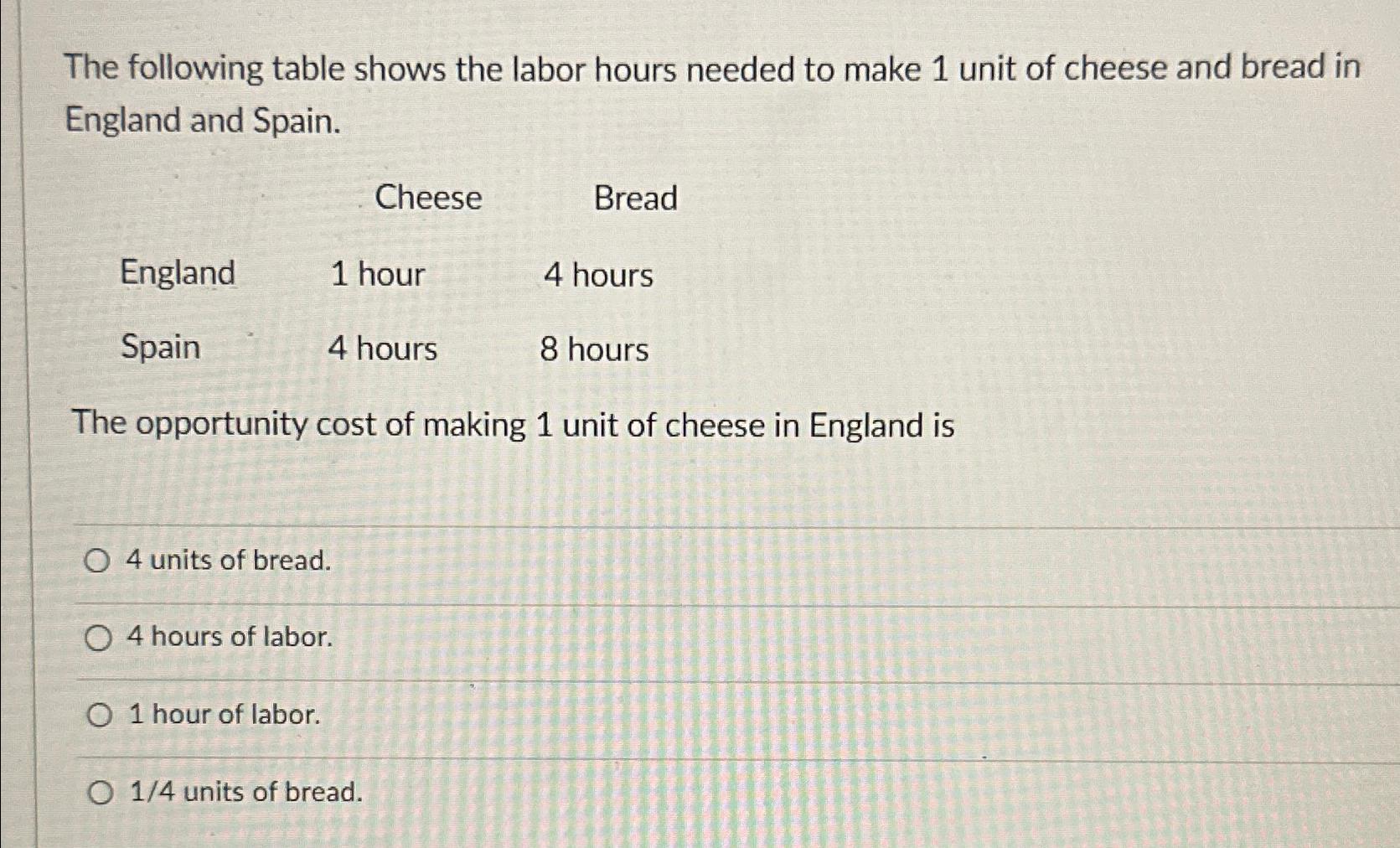 Solved The following table shows the labor hours needed to | Chegg.com