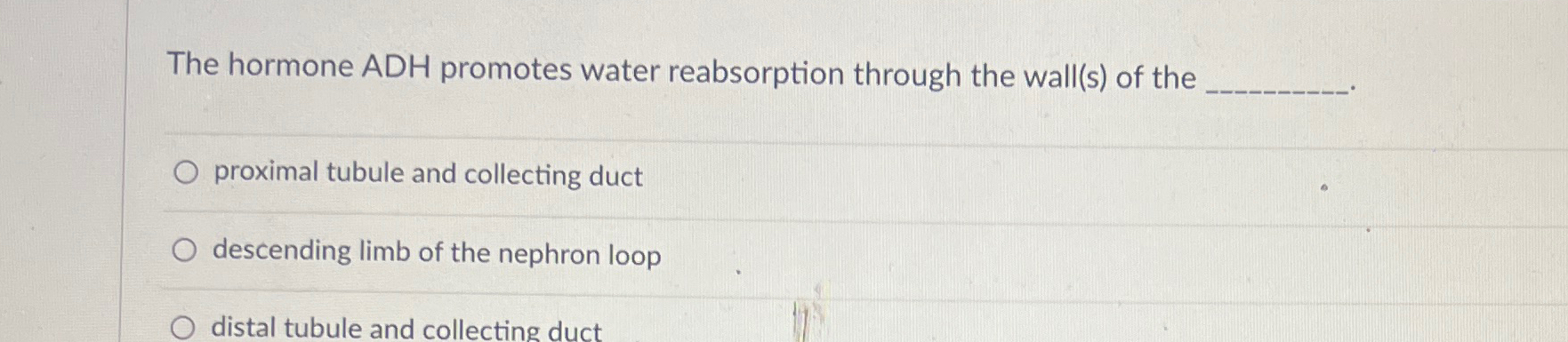 Solved The hormone ADH promotes water reabsorption through | Chegg.com