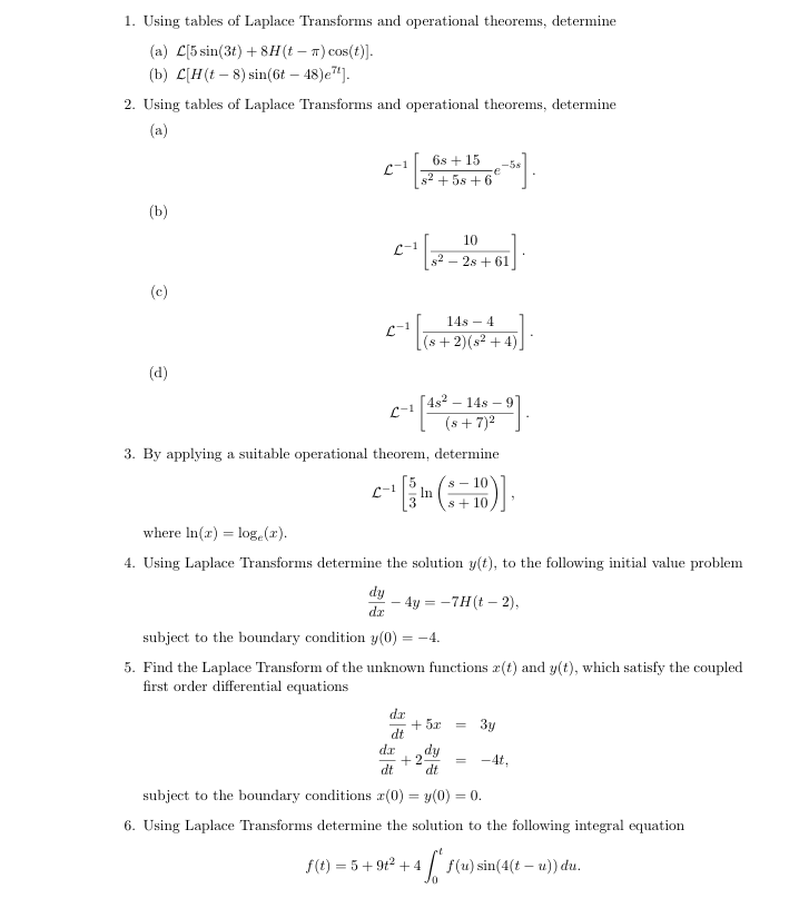Solved Using tables of Laplace Transforms and operational | Chegg.com