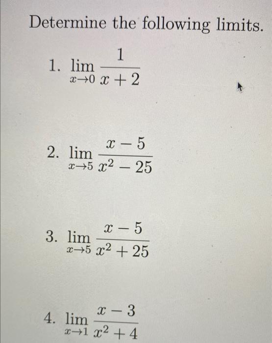 Solved Determine the following limits. 1. limx→0x+21 2. | Chegg.com