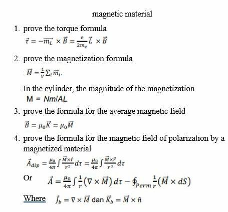 Solved magnetic material 1. prove the formula: m=1$ = -(nr)k | Chegg.com