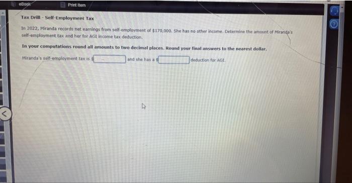 Solved Tax Drill - Self-Empleyment Tax In 2022, Miranda | Chegg.com