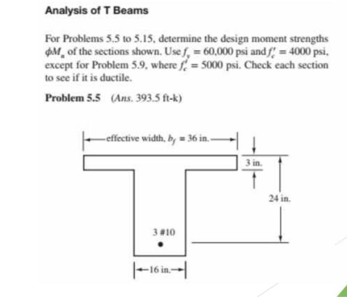 Solved Problem 5.1 What is the effective width of a T beam? | Chegg.com