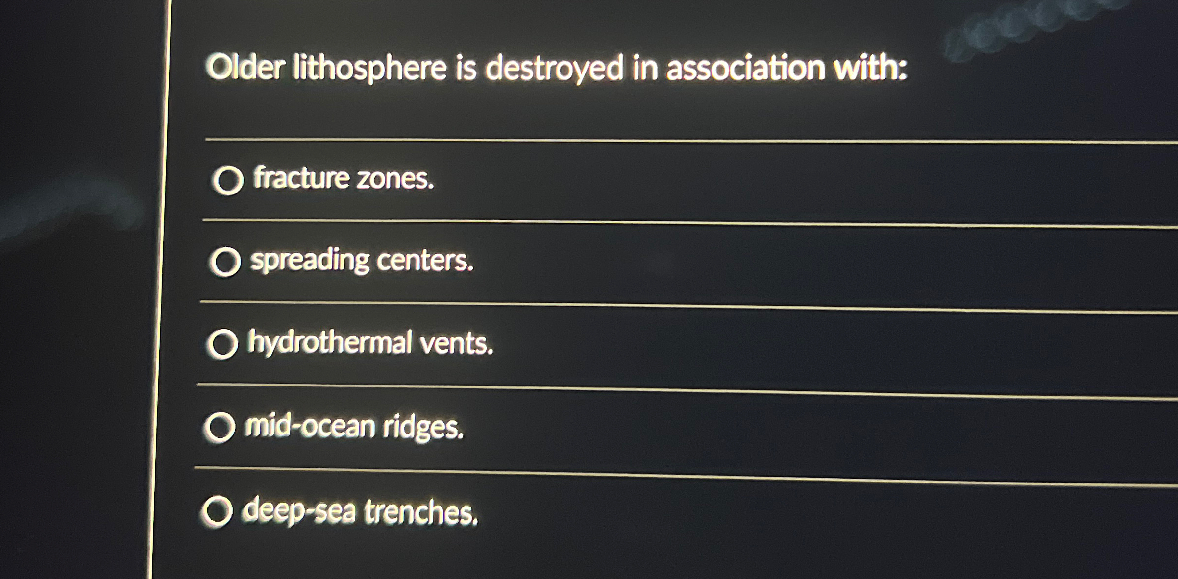 Solved Older lithosphere is destroyed in association | Chegg.com