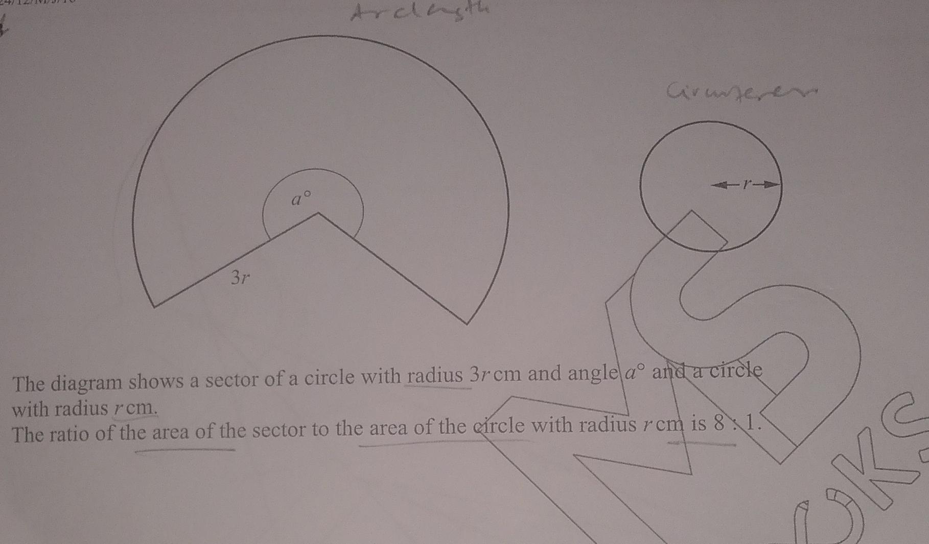 Solved The diagram shows a sector of a circle with radius 3r | Chegg.com