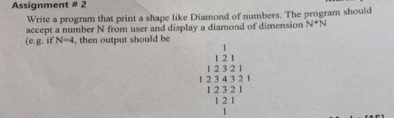 Solved Assignment #2 Write a program that print a shape like | Chegg.com