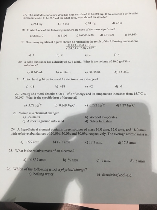 Solved 17. The adult dose for a new drug has been calculated | Chegg.com