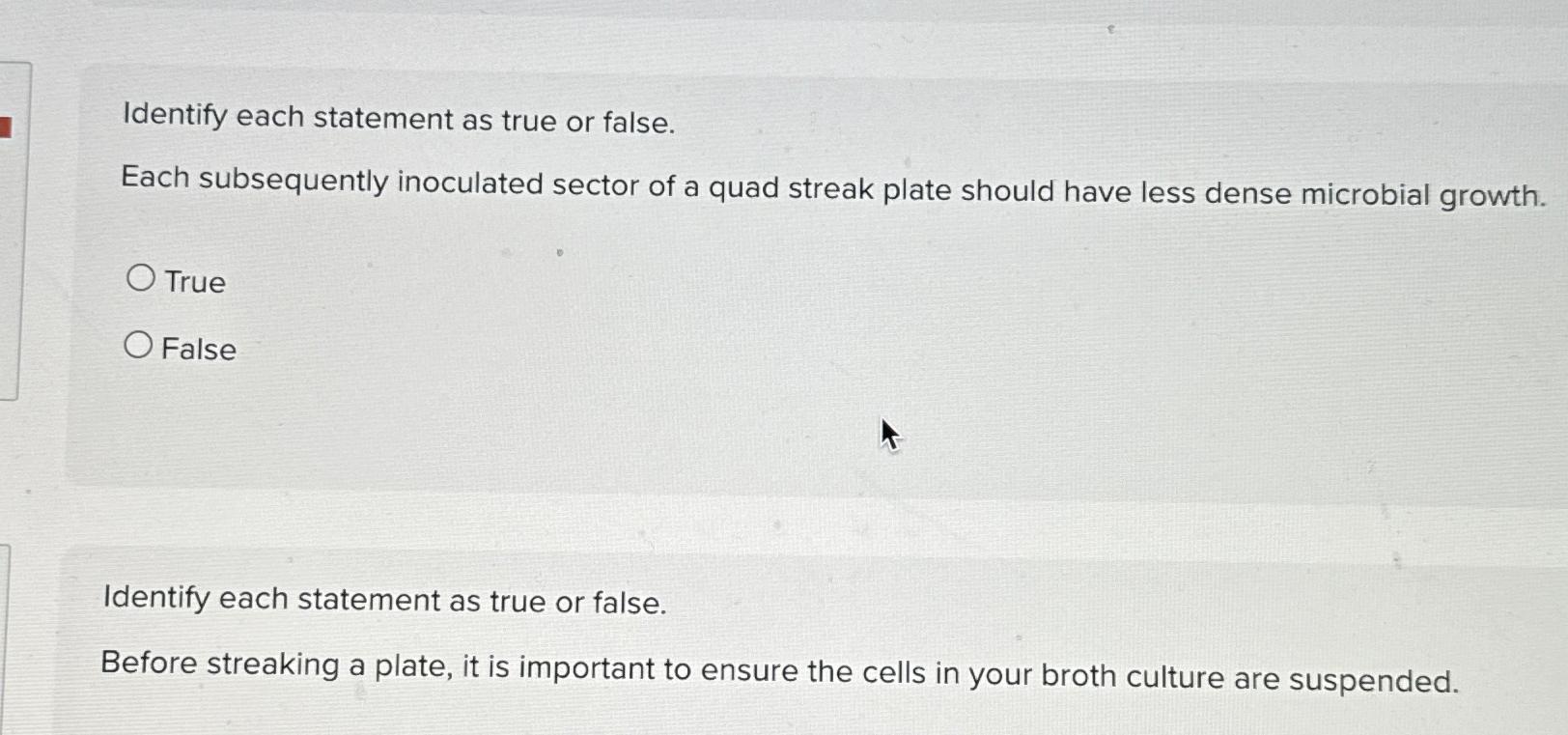 Solved Identify each statement as true or false.Each | Chegg.com