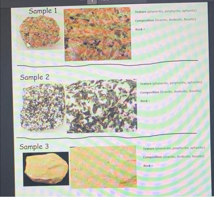Solved Sample 1 Texture (phaneritic, porphyritic, aphanitic) | Chegg.com