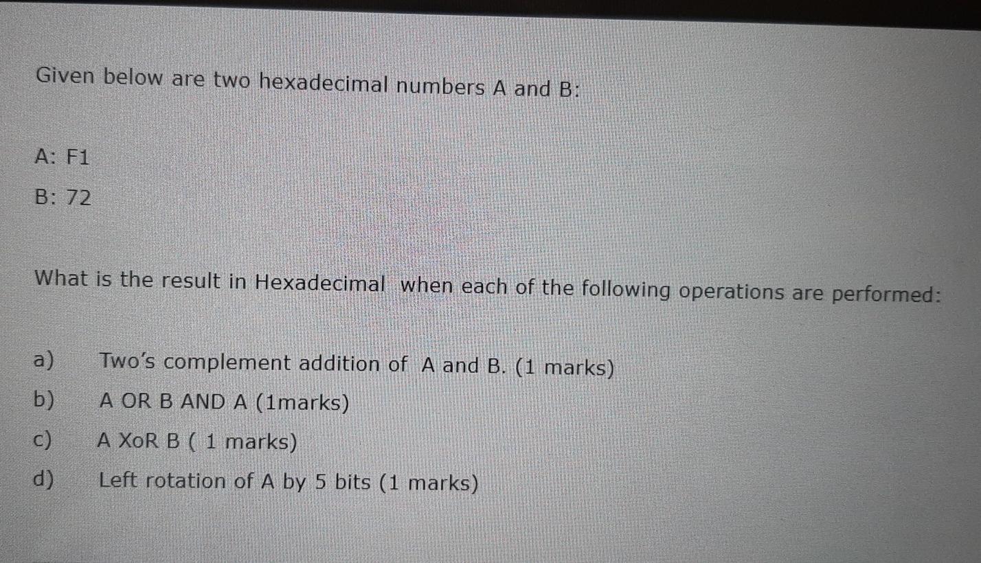 Solved Given below are two hexadecimal numbers A and B: A: | Chegg.com