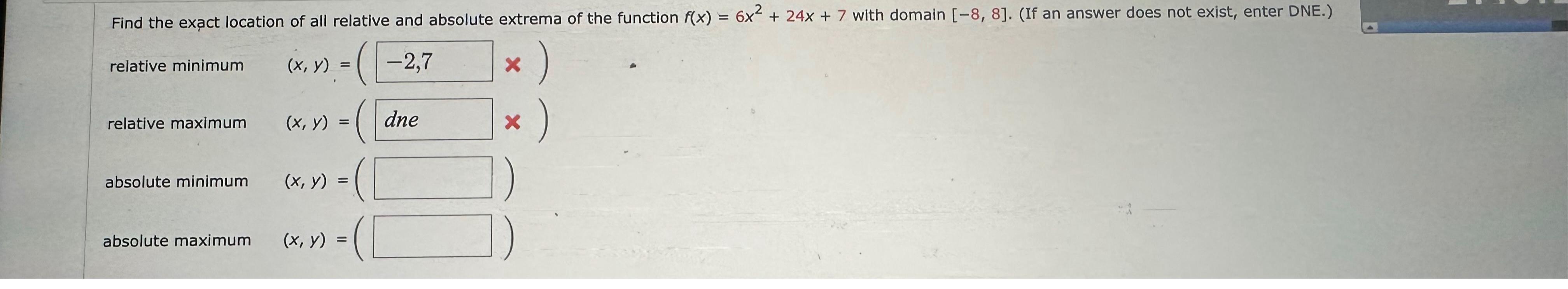 Solved Find the exact location of all relative and absolute | Chegg.com