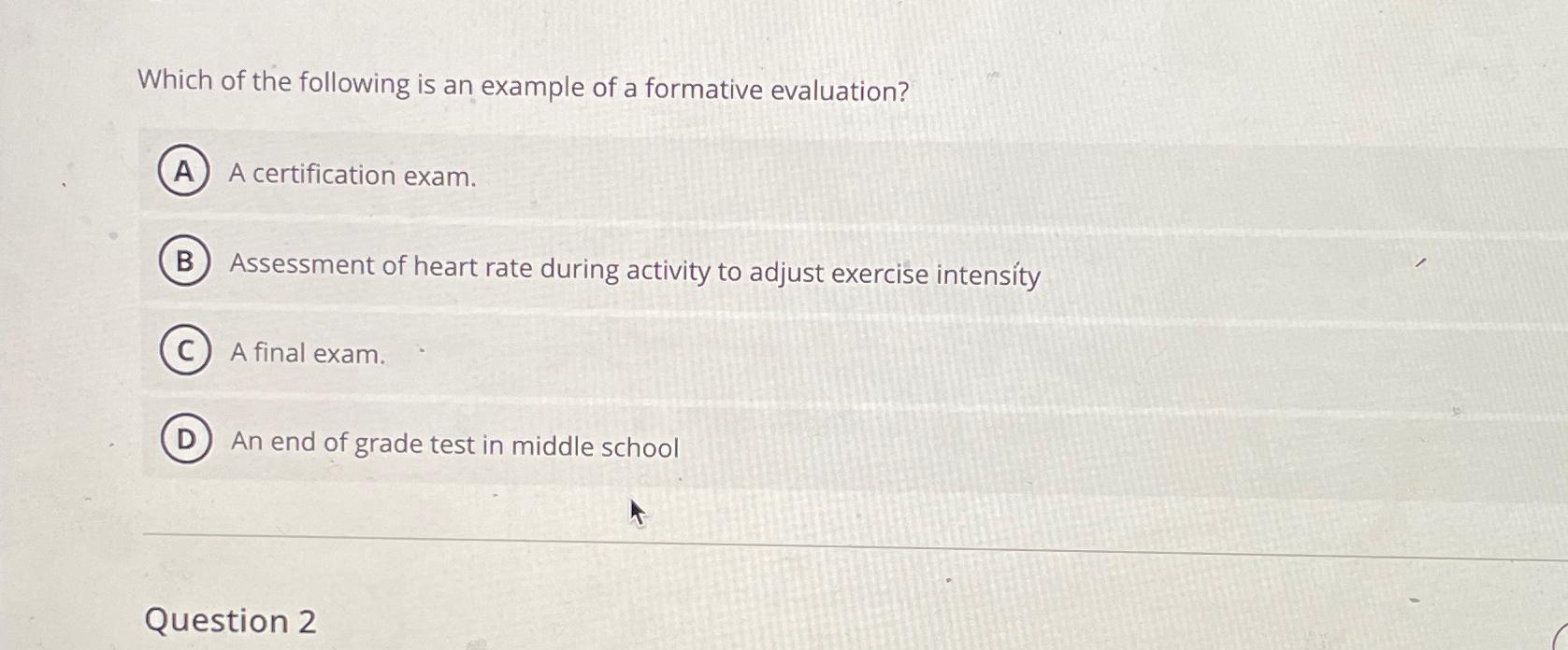 Solved Which of the following is an example of a formative | Chegg.com