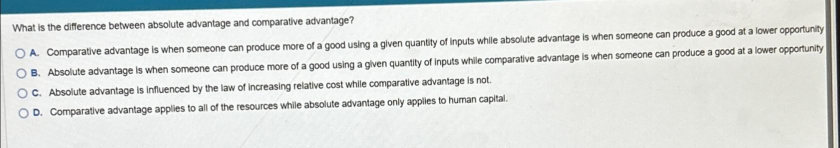 Solved What is the difference between absolute advantage and | Chegg.com