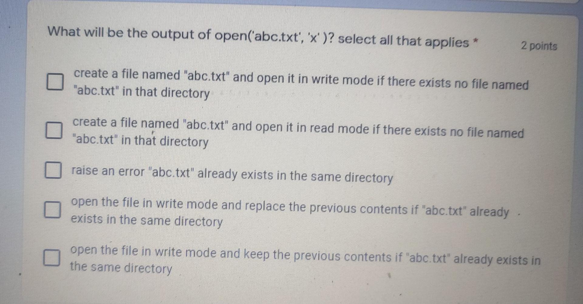 Solved 1 point Suppose you want to write in a file named | Chegg.com