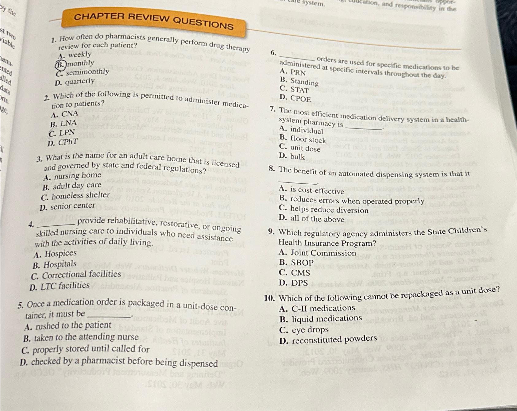 Solved CHAPTER REVIEW QUESTIONSHow often do pharmacists | Chegg.com