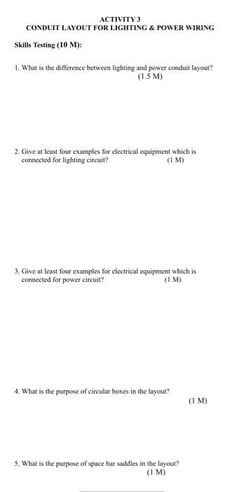 Solved ACTIVITY 3 CONDUIT LAYOUT FOR LIGHTING & POWER WIRING | Chegg.com