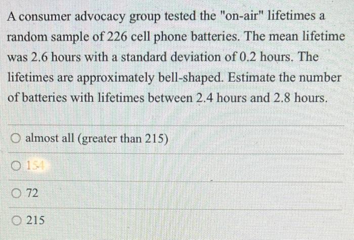 Solved A consumer advocacy group tested the "on-air" | Chegg.com