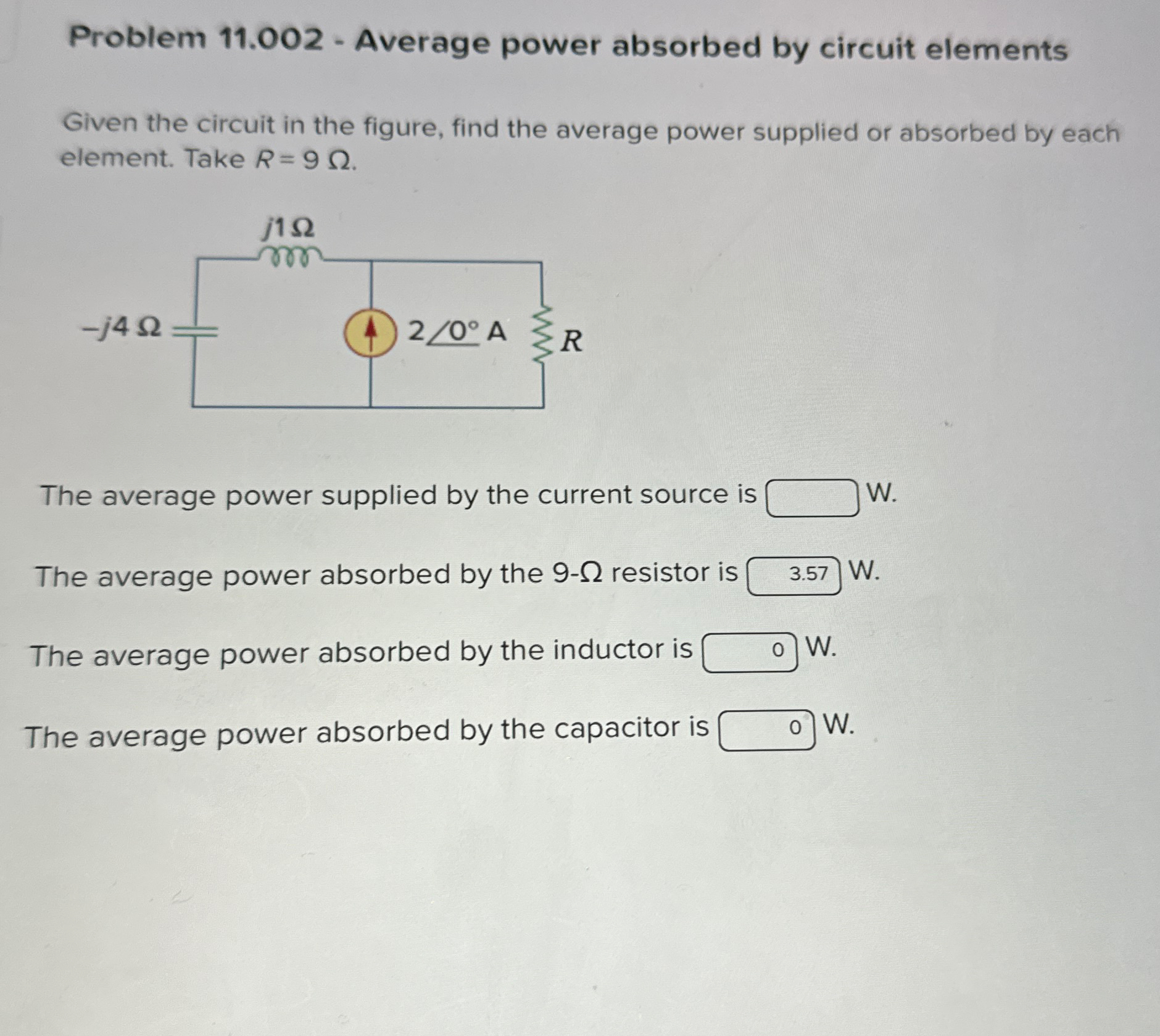 Solved Problem 11.002 - ﻿Average power absorbed by circuit | Chegg.com