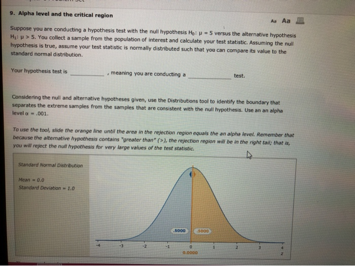 Solved 9. Alpha level and the critical region A Aa H Suppose | Chegg.com