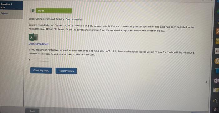 Solved Excet Ontine Structured Activity: Bond valuation You | Chegg.com
