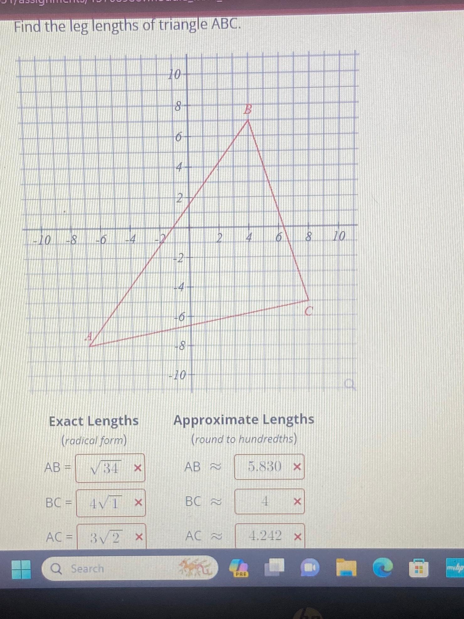 Solved Find the leg lengths of triangle ABC.Exact Lengths | Chegg.com
