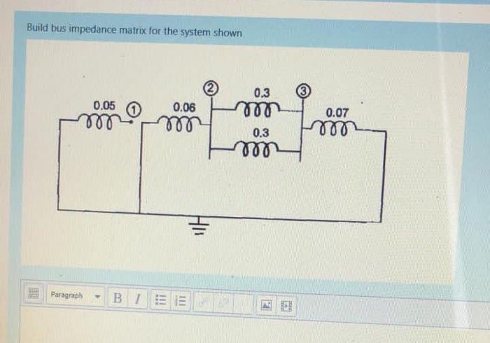 Solved Build bus impedance matrix for the system shown 0.05 | Chegg.com