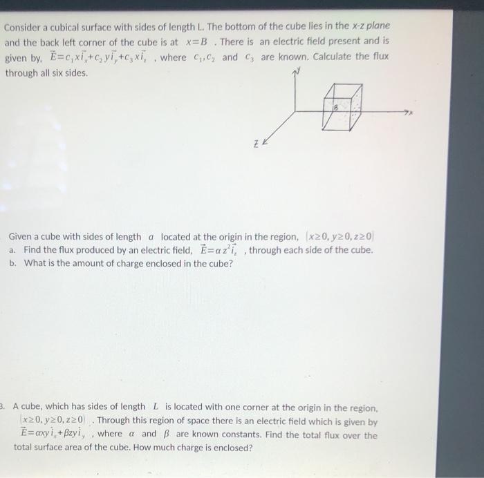 Solved Consider a cubical surface with sides of length L. | Chegg.com