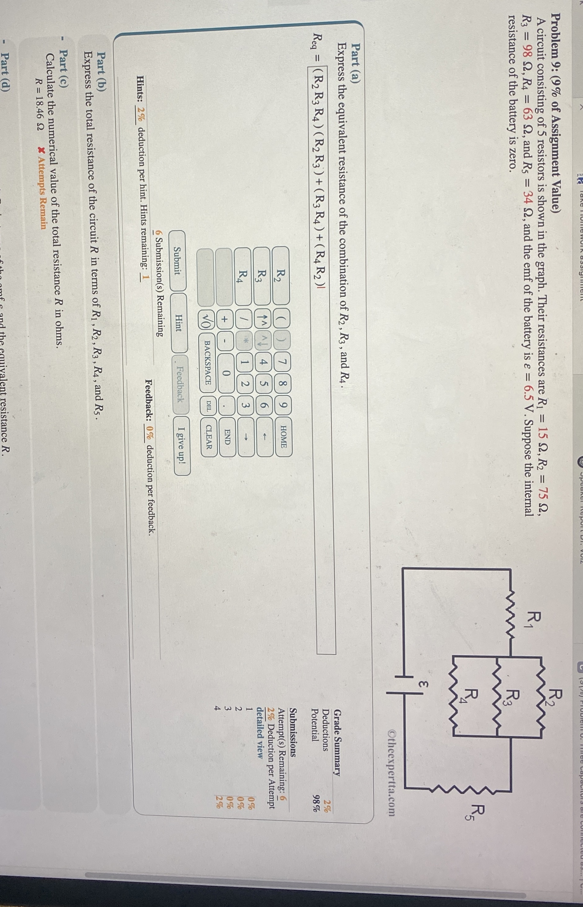 Solved Problem 9: (9% ﻿of Assignment Value)A circuit | Chegg.com