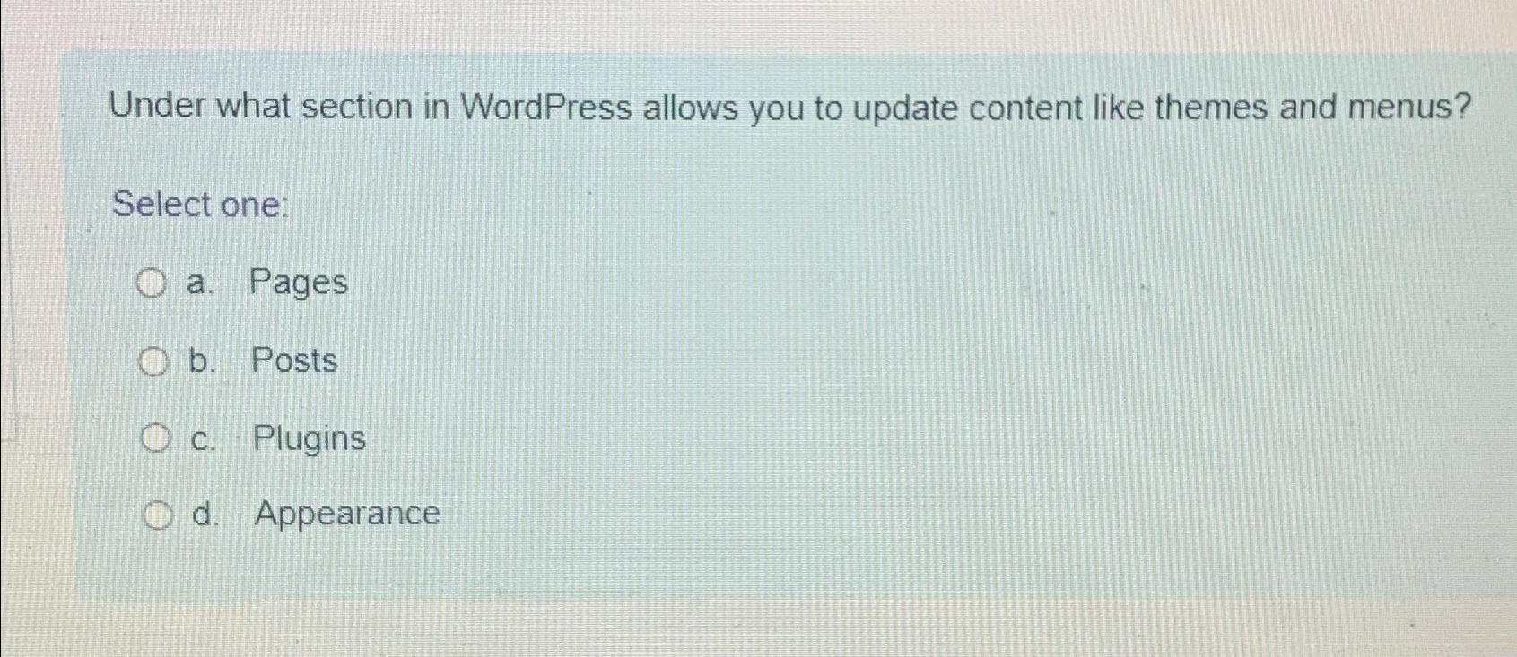 Solved Under what section in WordPress allows you to update | Chegg.com
