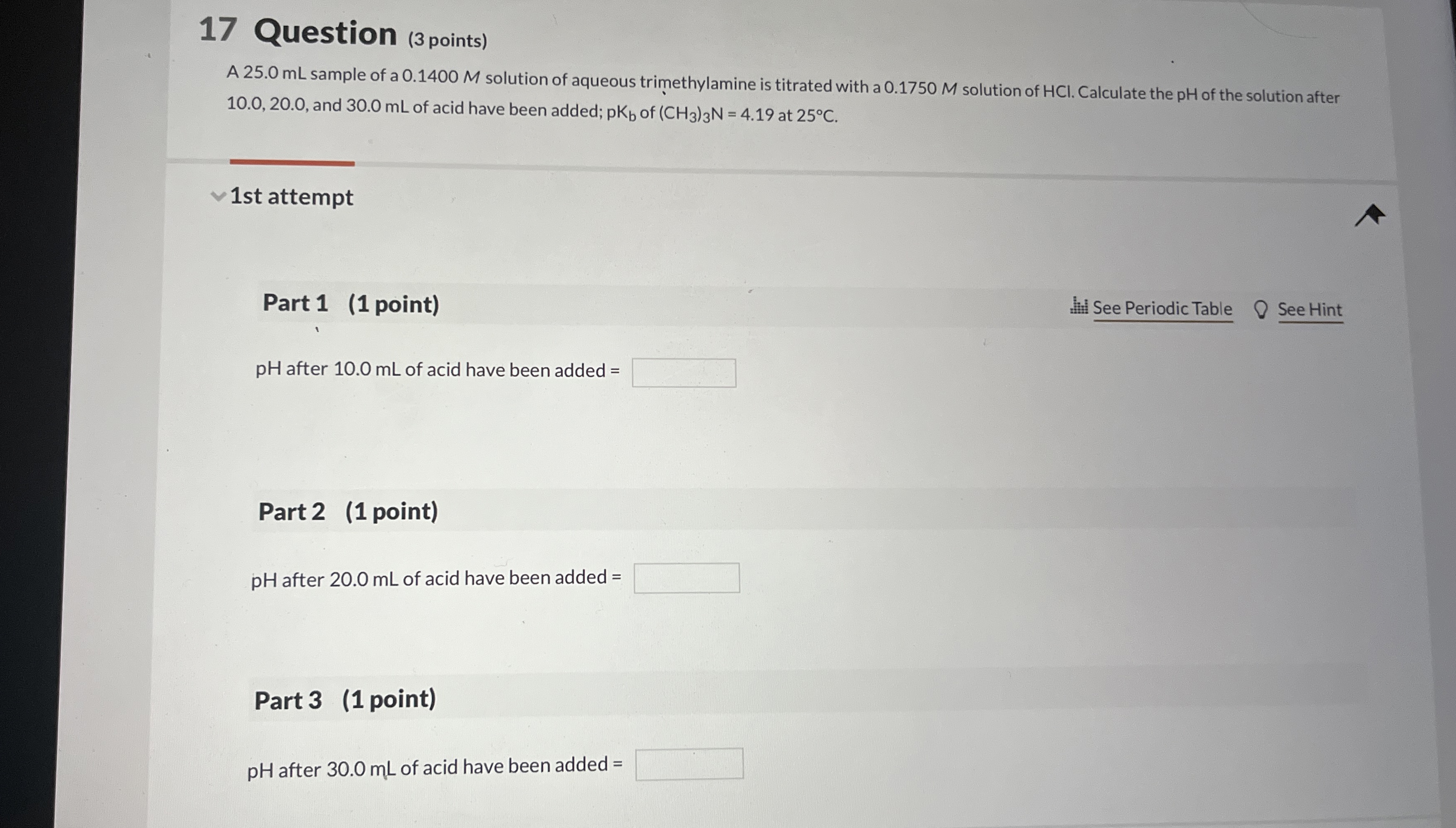 Solved 17 ﻿Question (3 ﻿points)A 25.0 ﻿mL sample of a 0.1400 | Chegg.com