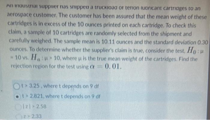 Solved An industriat suppiler nas snipped a truckioad or | Chegg.com