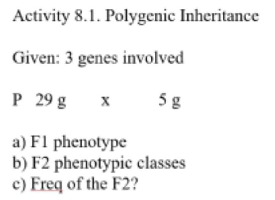Solved Activity 8.1. Polygenic Inheritance Given: 3 genes | Chegg.com