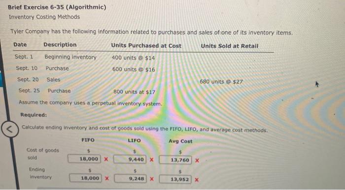 Solved Brief Exercise 6-35 (Algorithmic) Inventory Costing | Chegg.com