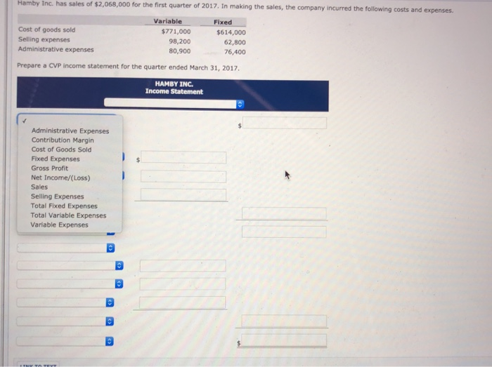 Solved Hamby Inc. has sales of $2,068,000 for the first | Chegg.com